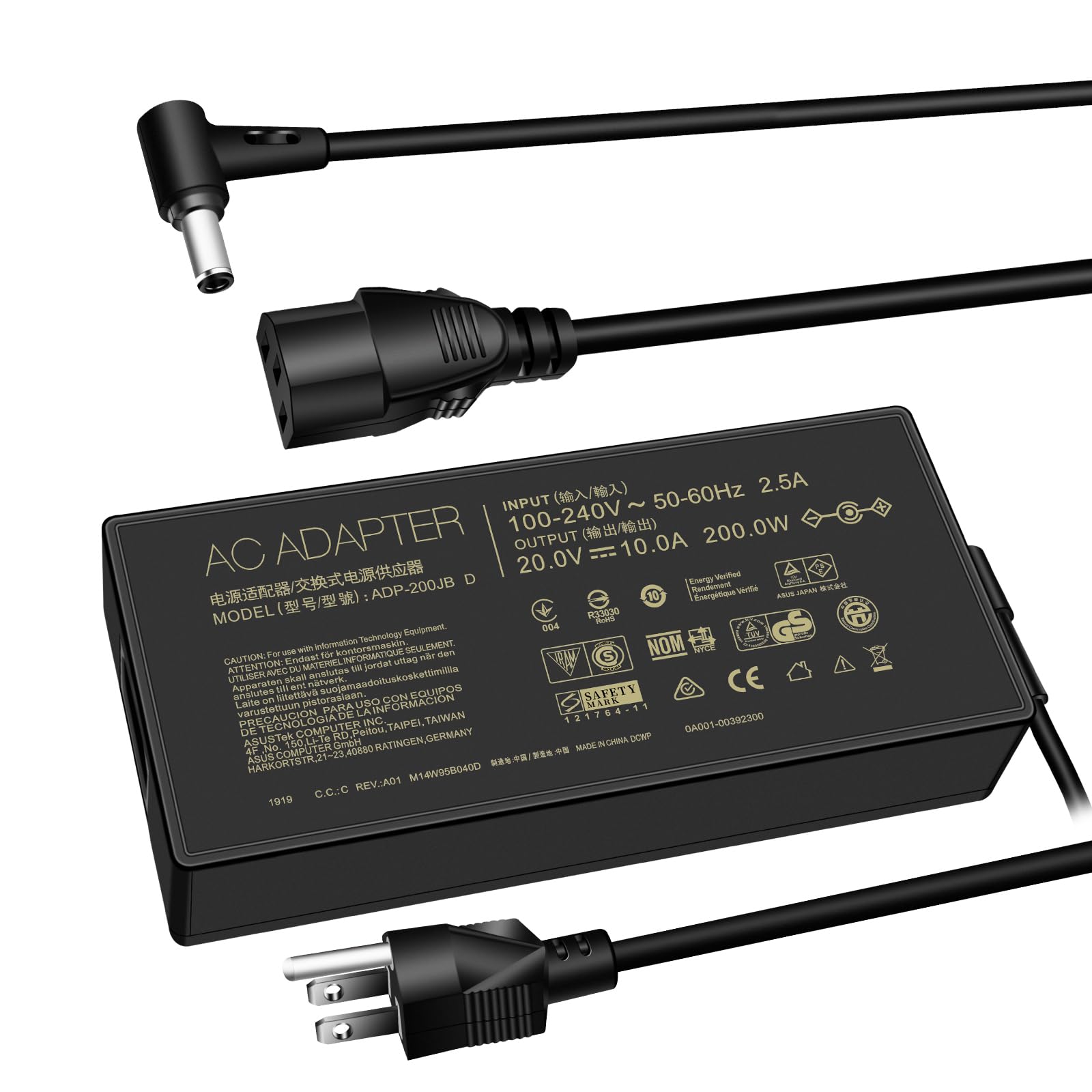 200W Zephyrus Charger ADP-200JB D for ASUS ROG Zephyrus G15, ROG Strix G15 G17, ASUS TUF A15 A17 F15 F17 Gaming Laptop Power AC Adapter Supply Cord