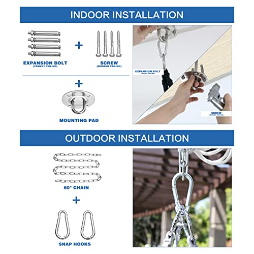 HFKJ Hammock Chair Hanging Rope Swing with Hardware and Cushion Handmade Knitted Mesh Hanging Chair with Macrame for Bedroom Patio Yard Garden, Max 330 Lbs…