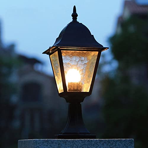 MODEBHD Continental Aluminum Glass Lantern LED Outdoor Table Lamps Column Light IP54 Waterproof Bollard Lamp Villa Patio Park Garden Lawn Light E27 Decoration Illumination Street Post Light
