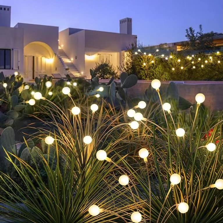 BENJEN 4Pack Dual Mode 8LED Solar Powered Firefly Lights,Starburst Swaying Solar Lights Outdoor Waterproof,Solar Garden Decorative Lights Yard Patio Pathway Decoration, Warm White (4 pcs)