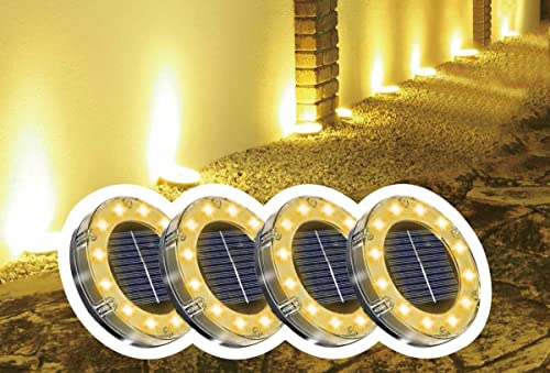 RobinEllis Garden Lights,Solar Ground Lights Outdoor(4 Packs Warm White), New Structural Design Outdoor Solar Lights with 12 LEDs