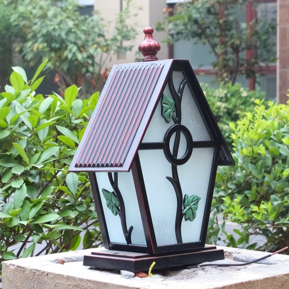 MODEBHD European Traditional Victorian Glass Lantern Waterproof Outdoor Column Pillar Lamp E27 Fence Park Villa Parking Gate Gazebo Column Post Light Aluminum Rainproof Table Lights