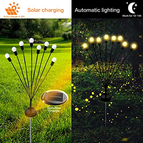 BENJEN 4Pack Dual Mode 8LED Solar Powered Firefly Lights,Starburst Swaying Solar Lights Outdoor Waterproof,Solar Garden Decorative Lights Yard Patio Pathway Decoration, Warm White (4 pcs)