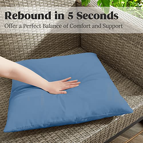 puredown® Outdoor Waterproof Throw Pillows, 16 x 16 Inch Feathers and Down Filled Decorative Square Pillows for Garden Patio Bench, Pack of 2, Blue