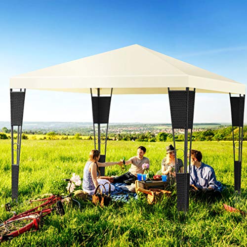 Tangkula Gazebo 10 x 10, Metal Frame Gazebo Canopy for Outdoor Patio Garden Backyard (Beige)