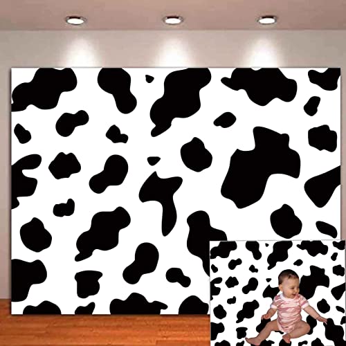 HQM 8x6FT Soft Fabric/Polyester Cow Party Photography Backdrops Black and White Farm Animal Happy Birthday Photo Background Kid's Newborn Baby Shower Banner Props, 8x6ft(240X180CM)