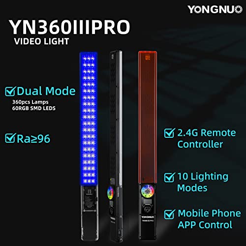 YONGNUO YN360III PRO YN360 III PRO LED Video Stick Ice Light, 2.4G Remote Control Touch, RGB Full Color CRI 95+ App Support, 5600K Color Temperature