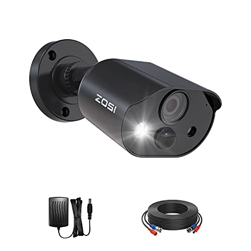 ZOSI C303 1080p HD-TVI Security Camera Outdoor Indoor with Audio Recording,120ft IR Night Vision, Motion Activated Spotlight & Siren Alarm,PIR Motion Deteciton, Weatherproof CCTV Bullet Camera Kit