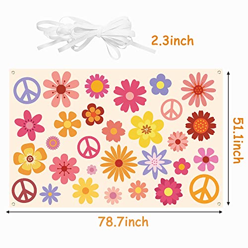 Hippie Groovy Backdrop Banner 60's70's Party Background Extra Large Backdrops Boho Flower Peace Logo Party Sign Scene Setters Wall Decoration Supplies for Indoor Outdoor Photo Booth Props
