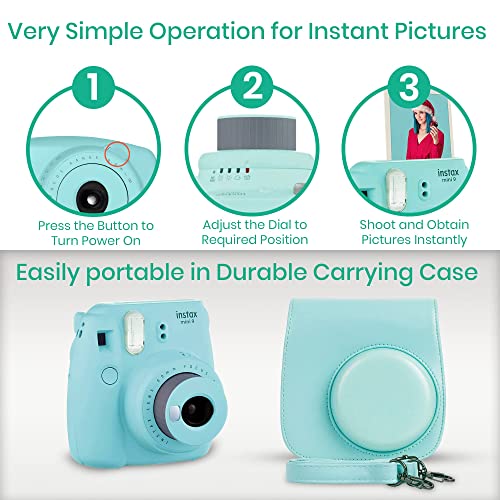 FujiFilm Instax Mini 9 Instant Camera + Fujifilm Instax Mini Film (60 Sheets) Bundle with Deals Number One Accessories Including Carrying Case, Selfie Lens, Photo Album (Ice Blue)