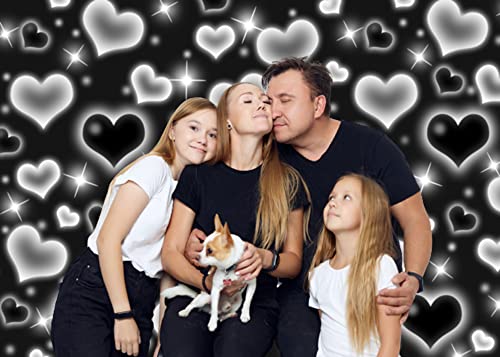 7×5ft Black Heart Photo Backdrop Early 2000s Party Decorations Old School Backdrops Valentine's Day Glitter Heart 16th 18th 30th Women Men 90s Happy Birthday Background Selfile Wall Decor