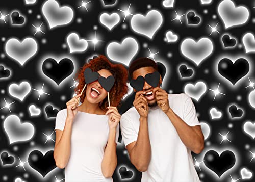 7×5ft Black Heart Photo Backdrop Early 2000s Party Decorations Old School Backdrops Valentine's Day Glitter Heart 16th 18th 30th Women Men 90s Happy Birthday Background Selfile Wall Decor