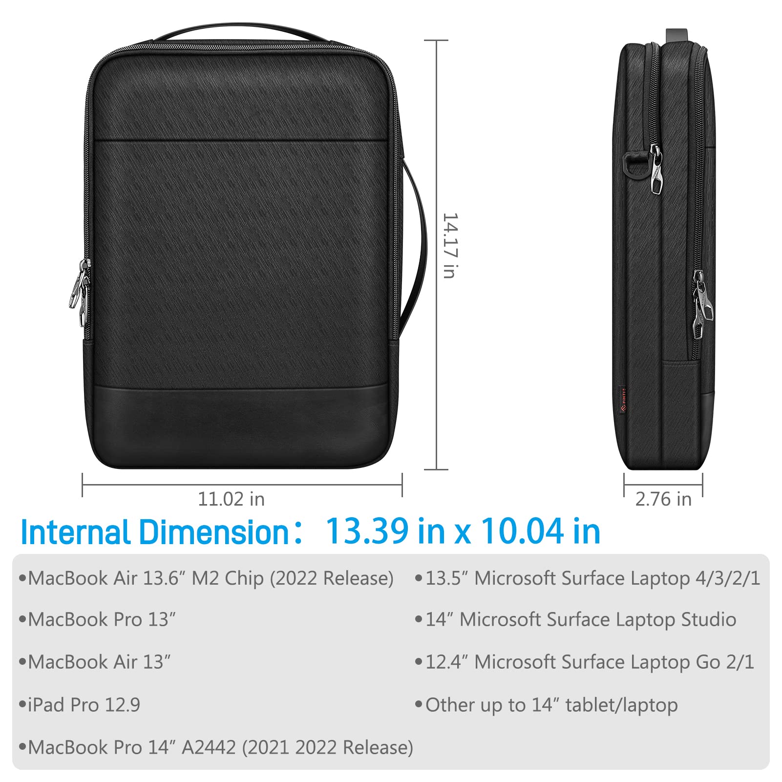Fintie Laptop Shoulder Bag Briefcase for MacBook Air 15 13.6 13, MacBook Pro 14 13, 13.5" Surface Laptop, 13" Samsung Lenovo HP Acer Notebook, Black