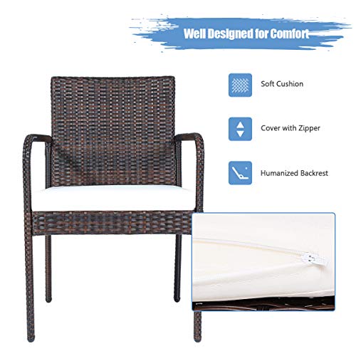 HAPPYGRILL 4 Pieces Patio Dining Chairs Rattan Wicker Chairs with Padded Sponge Cushion, Lightweight Dining Chairs with High Back Curved Armrests for Garden Poolside Lawn Backyard