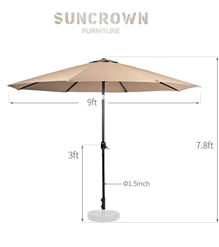 SUNCROWN 5 Piece Outdoor Dining Set All-Weather Wicker Patio Dining Table and Chairs with Cushions, Tempered Glass Tabletop with 9 FT Patio Umbrella for Patio Backyard Porch Garden Poolside, Round