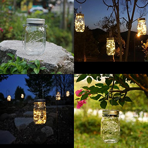 Solar Mason Jar Lights,8 Pack 30 Led Hanging String Fairy Jar Solar Lantern Lights for Outdoor Patio Garden Yard and Lawn Decoration(Hangers and Jars Included)
