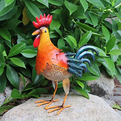 Solar Animal Garden Decor,Rooster Outdoor Statue Metal Yard Art for Lawn Ornaments Backyard Flowerbed Pathway Decoration