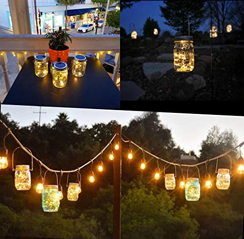 Solar Mason Jar Lights,8 Pack 30 Led Hanging String Fairy Jar Solar Lantern Lights for Outdoor Patio Garden Yard and Lawn Decoration(Hangers and Jars Included)