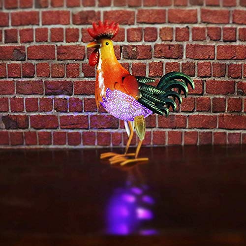 Solar Animal Garden Decor,Rooster Outdoor Statue Metal Yard Art for Lawn Ornaments Backyard Flowerbed Pathway Decoration