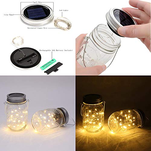 Solar Mason Jar Lights,8 Pack 30 Led Hanging String Fairy Jar Solar Lantern Lights for Outdoor Patio Garden Yard and Lawn Decoration(Hangers and Jars Included)