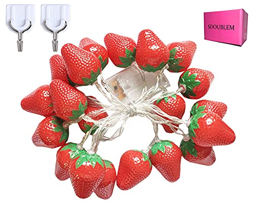 SDOUBLEM 20LED Fruit Strawberry String Lights Battery Powered Indoor Outdoor Lighting Lamp for Wedding Home Birthday Garden Yard Patio Party Decorations