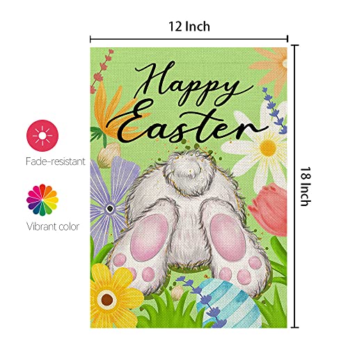 CROWNED BEAUTY Happy Easter Bunny Tail Garden Flag Floral 12x18 Inch Double Sided for Outside Burlap Small Yard Holiday Decoration CF704-12
