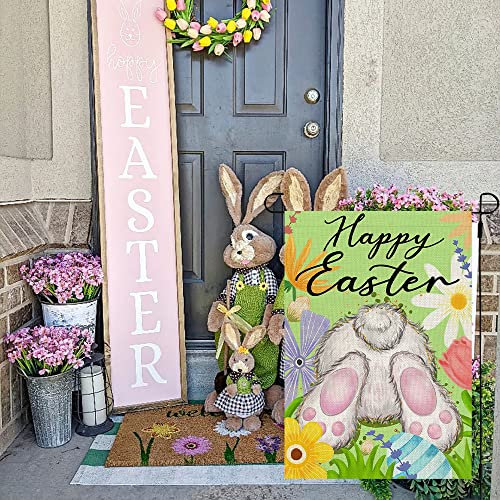 CROWNED BEAUTY Happy Easter Bunny Tail Garden Flag Floral 12x18 Inch Double Sided for Outside Burlap Small Yard Holiday Decoration CF704-12