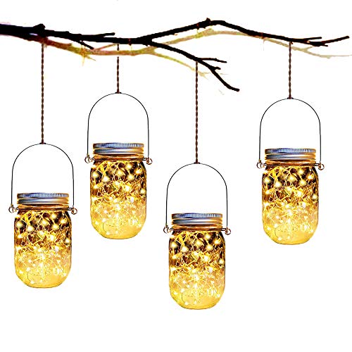 Solar Mason Jar Lights,8 Pack 30 Led Hanging String Fairy Jar Solar Lantern Lights for Outdoor Patio Garden Yard and Lawn Decoration(Hangers and Jars Included)
