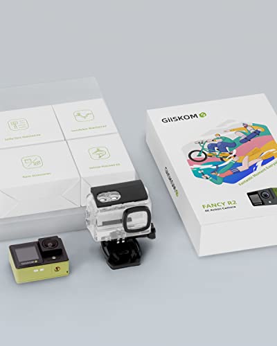 GIISKOM Fancy R2 Action Camera 4k/60FPS 24MP in Dual Screen, 95FT Waterproof Underwater Camera for Snorkeling, Sports Camera with Image Stabilization Matchs Mounting Bundles for Vlog (Green)