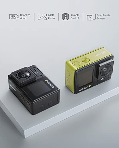 GIISKOM Fancy R2 Action Camera 4k/60FPS 24MP in Dual Screen, 95FT Waterproof Underwater Camera for Snorkeling, Sports Camera with Image Stabilization Matchs Mounting Bundles for Vlog (Green)