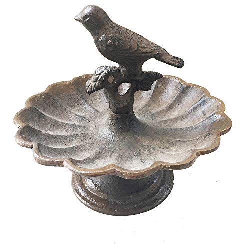 Comfy Hour 6" Cast Iron Heavy Duty Solid Pedestal Bird Bath/Feeder for Garden Decoration, Brown, Spring in Garden Collection