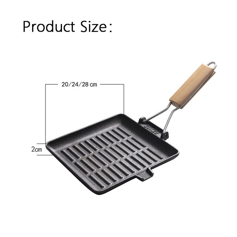 N/A Cast Iron Skillet Folding Handle Pan Grill Grill Fish Pan Household Frying Meat Striped Grill Pan Pan (Color : D, Size : 28cm)