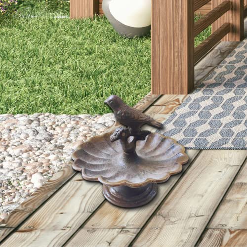 Comfy Hour 6" Cast Iron Heavy Duty Solid Pedestal Bird Bath/Feeder for Garden Decoration, Brown, Spring in Garden Collection