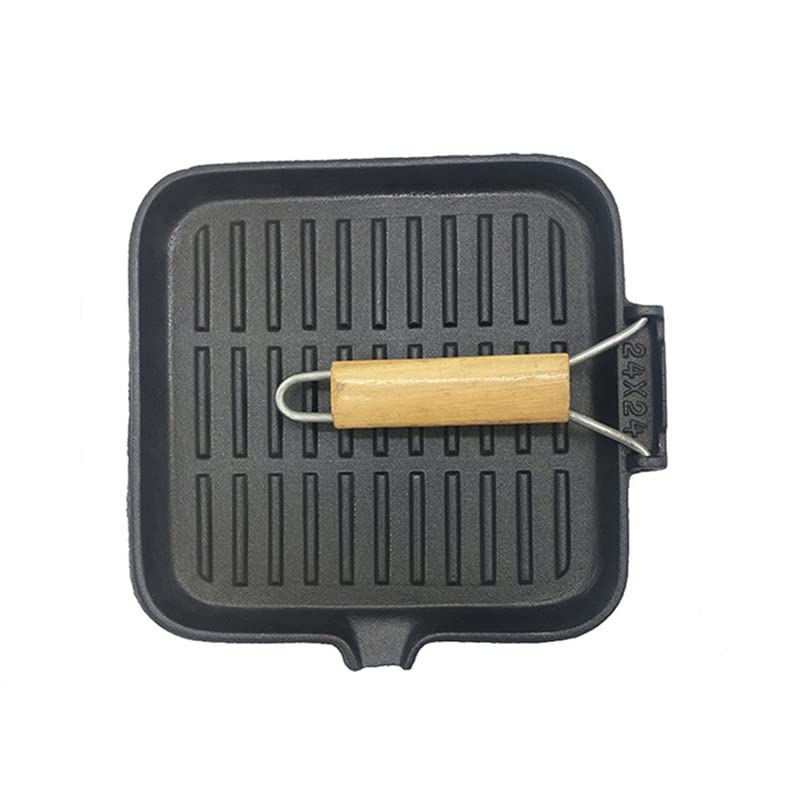 N/A Cast Iron Skillet Folding Handle Pan Grill Grill Fish Pan Household Frying Meat Striped Grill Pan Pan (Color : D, Size : 28cm)