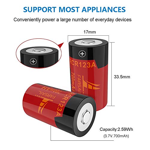 Arlo Rechargeable Batteries 123A Charger, FARSAIL 4-Pack 800mAH NiMH 123A Arlo Rechargeable Batteries for Arlo Camera VMS3130 VMC3030 VMK3200 VMS3330 3430 3530, Alarm System, Flasglight