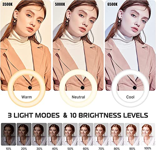 [Upgraded Base] ULANZI Overhead Phone Mount with 10" Selfie Ring Light, Tabletop Light Stand with 360° Shooting Arm, 3500k-6500K Dimmable Ring Light for Video Recording, Live Stream, Portrait & Makeup