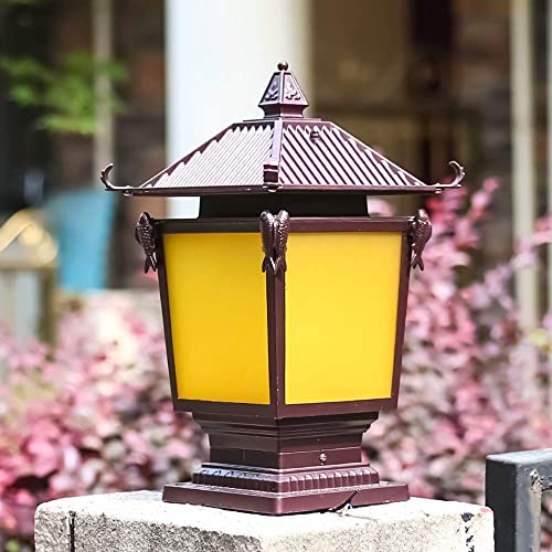 MODEBHD European Glass Lantern Column Lamp Post Lamp Chinese Outdoor Garden Lamps Wall Lamp Waterproof Home Villa Wall Pillar Street Light E27 Decoration Table Light, 23cm* 37cm