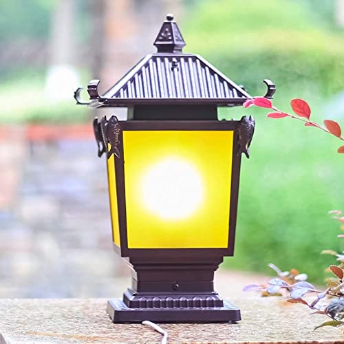 MODEBHD European Glass Lantern Column Lamp Post Lamp Chinese Outdoor Garden Lamps Wall Lamp Waterproof Home Villa Wall Pillar Street Light E27 Decoration Table Light, 23cm* 37cm
