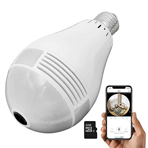 Light Bulb Camera, 360 Panoramic Camera, Full HD 1080P Home Camera, 2.4GHz WiFi Camera with 32G SD Card, Dome Surveillance Cameras, Home Baby、Pet Monitor