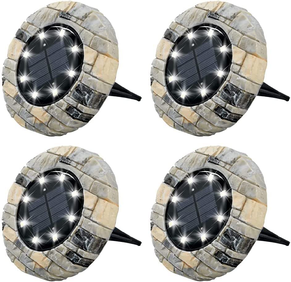 Bell+Howell Disk Lights Solar Ground Lights Stone Slate Upgraded Wireless Auto On/Off Solar Garden Outdoor Waterproof Lighting with for Lawn, Patio, Garden, Yard, Pathways, 4Pcs As Seen On TV