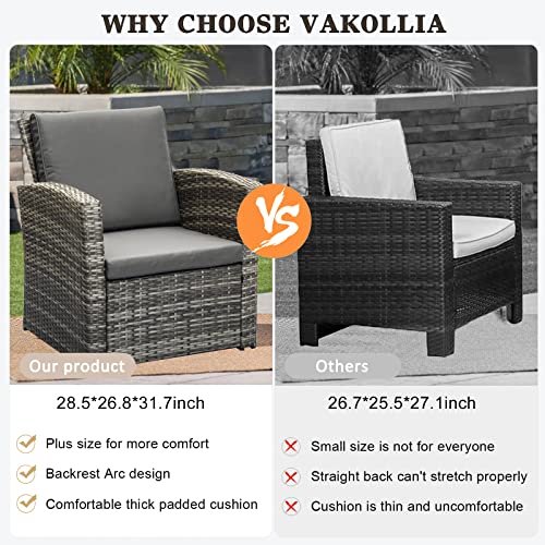 Vakollia 4 Piece Outdoor Patio Furniture Sets, Wicker Rattan Conversation Sofa Set with Table & Chair for Backyard Balcony Garden Poolside Porch (Grey-Dark Grey)