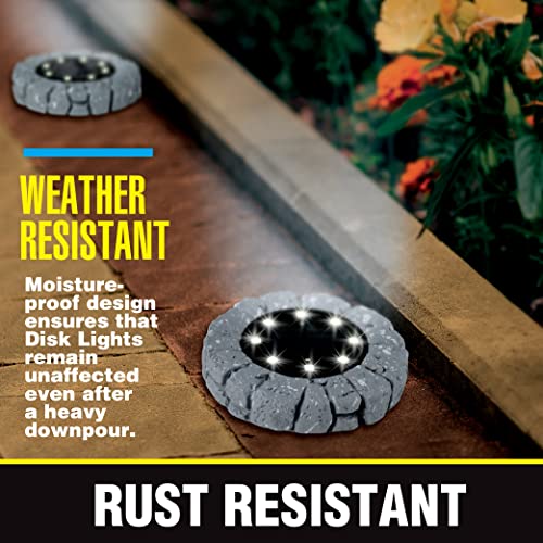 Bell+Howell Disk Lights Solar Ground Lights Stone Slate Upgraded Wireless Auto On/Off Solar Garden Outdoor Waterproof Lighting with for Lawn, Patio, Garden, Yard, Pathways, 4Pcs As Seen On TV