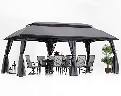 ABCCANOPY Gazebo 10x20 Patio Gazebo, Double Soft-Roof Patio Gazebos with Netting for Patios, Backyard, Garden or Outdoor Event, Dark Gray