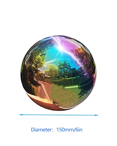 Pangmao Rainbow Gazing Globe Mirror Ball in Stainless Steel, Shiny Hollow Sphere Sparkling Housewarming Outdoor Ornament (6 Inch)