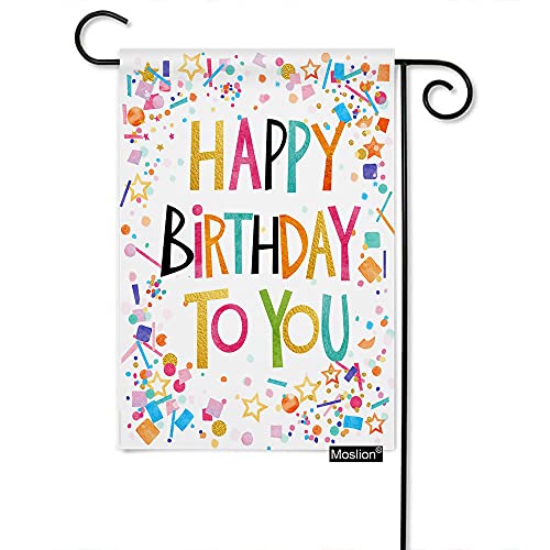 Moslion Happy Birthday to You Garden Flag Vertical Double Sided Celebration Party Colorful Ribbon Stars Ball House Flags Home Burlap Banners 12.5x18 Inch for Outdoor Decor Lawn