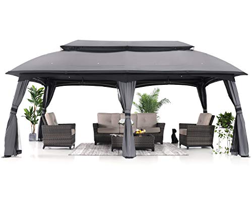 ABCCANOPY Gazebo 10x20 Patio Gazebo, Double Soft-Roof Patio Gazebos with Netting for Patios, Backyard, Garden or Outdoor Event, Dark Gray