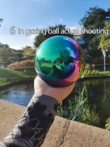 Pangmao Rainbow Gazing Globe Mirror Ball in Stainless Steel, Shiny Hollow Sphere Sparkling Housewarming Outdoor Ornament (6 Inch)