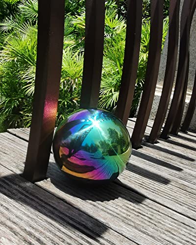 Pangmao Rainbow Gazing Globe Mirror Ball in Stainless Steel, Shiny Hollow Sphere Sparkling Housewarming Outdoor Ornament (6 Inch)