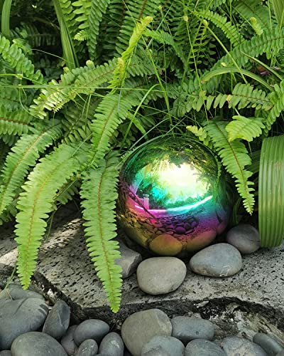 Pangmao Rainbow Gazing Globe Mirror Ball in Stainless Steel, Shiny Hollow Sphere Sparkling Housewarming Outdoor Ornament (6 Inch)