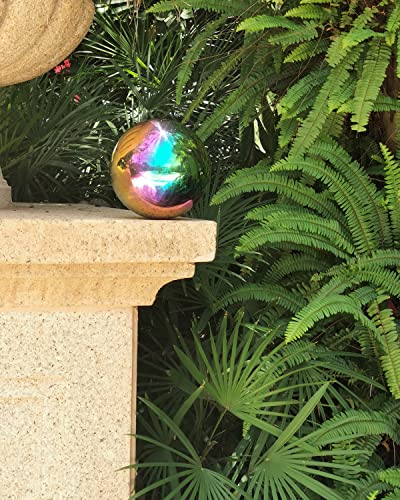 Pangmao Rainbow Gazing Globe Mirror Ball in Stainless Steel, Shiny Hollow Sphere Sparkling Housewarming Outdoor Ornament (6 Inch)